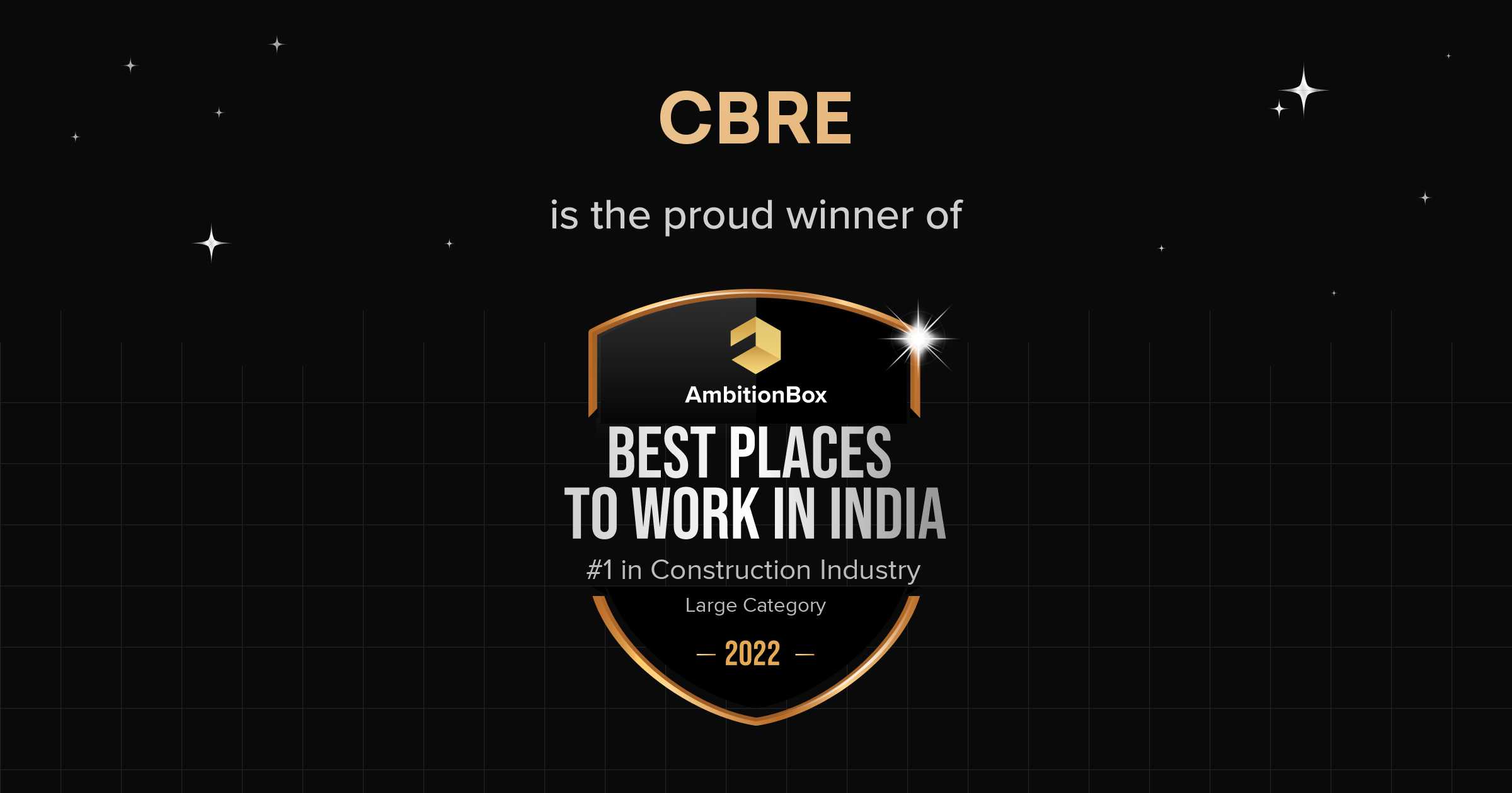 CBRE has won the AmbitionBox Best Places to Work in India Award 2022!
