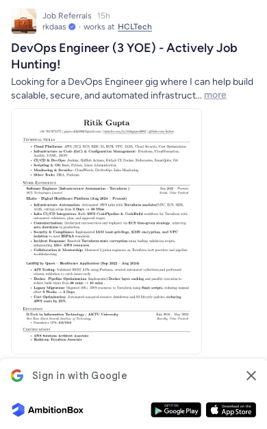 DevOps Engineer (3 YOE) - Actively Job Hunting! | AmbitionBox